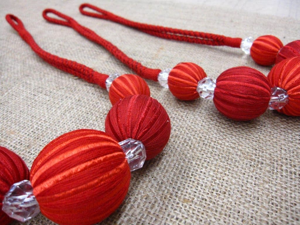 2 red abacus curtain tiebacks Ball & crystal tie backs 80cm long